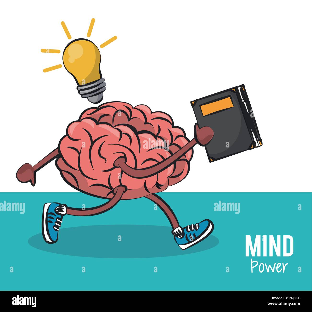 Brain running with book and big idea vector illustration graphic design ...