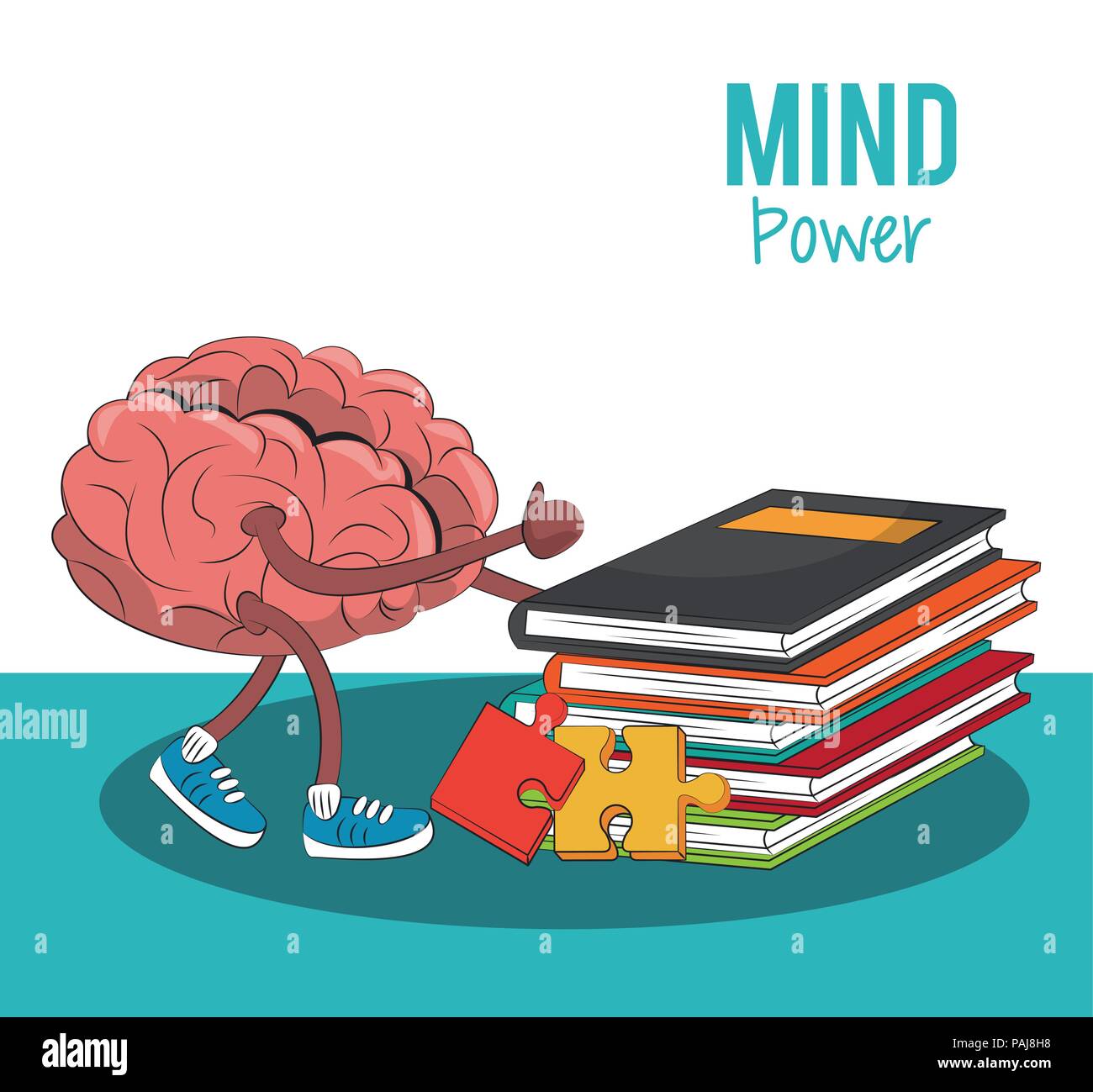 Cute brain cartoon with books and jigsaw pieces vector illustration ...