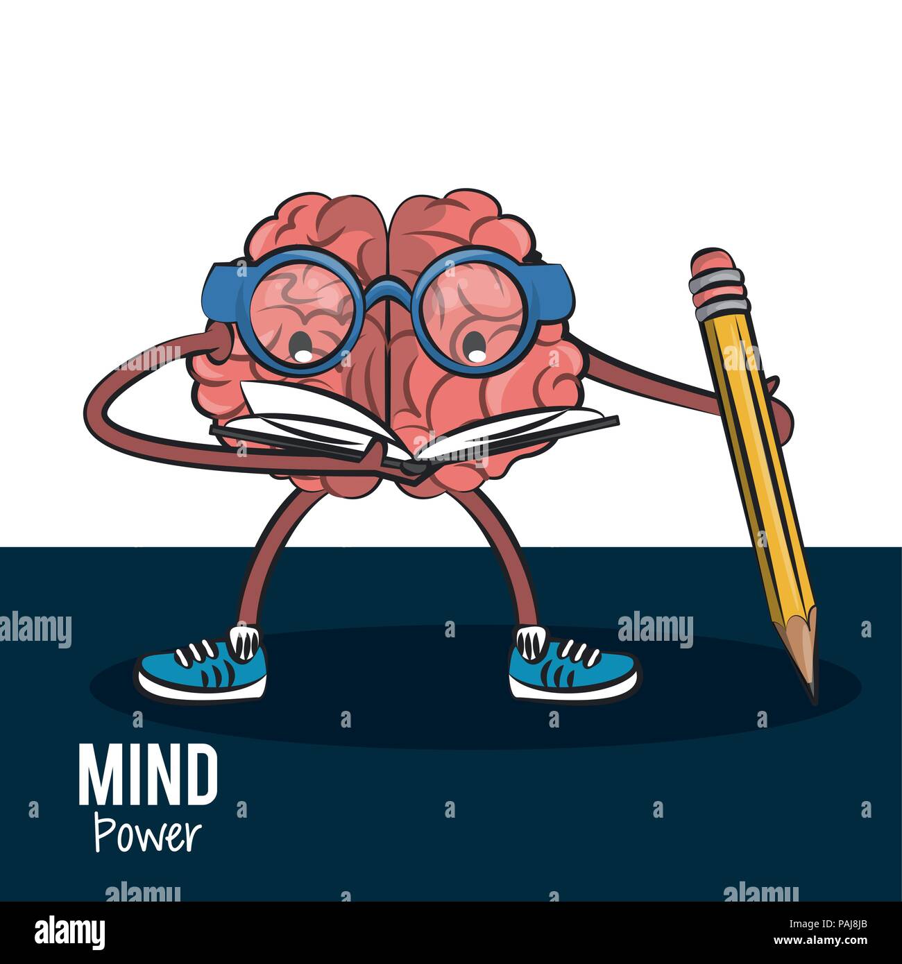 Brain reading a book and holding a pencil vector illustration graphic ...
