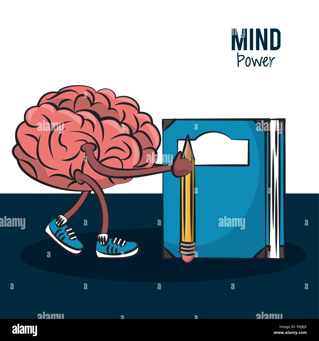 Brain cartoon holding a pencil and book vector illustration graphic ...