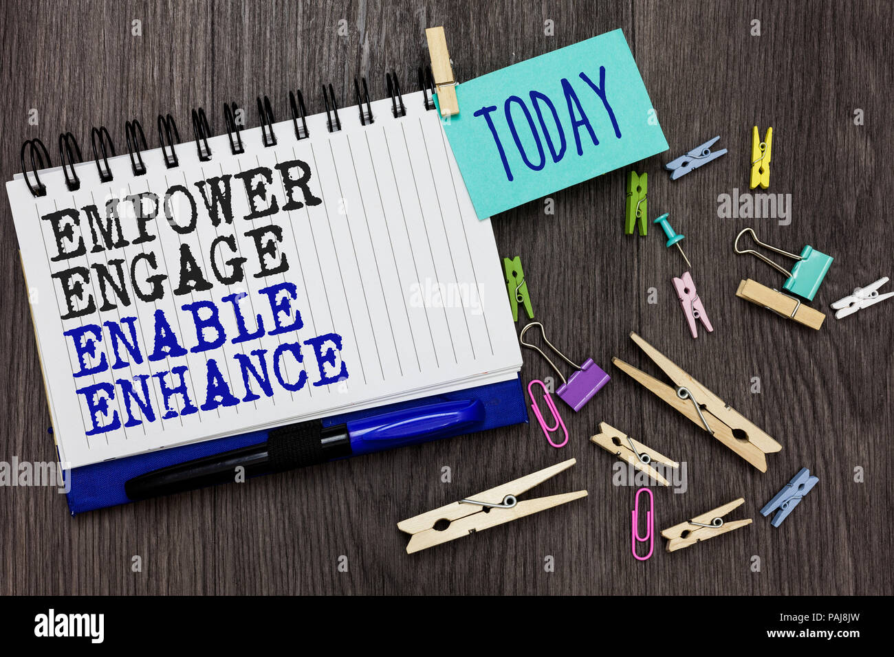 Writing note showing Empower Engage Enable Enhance. Business photo ...