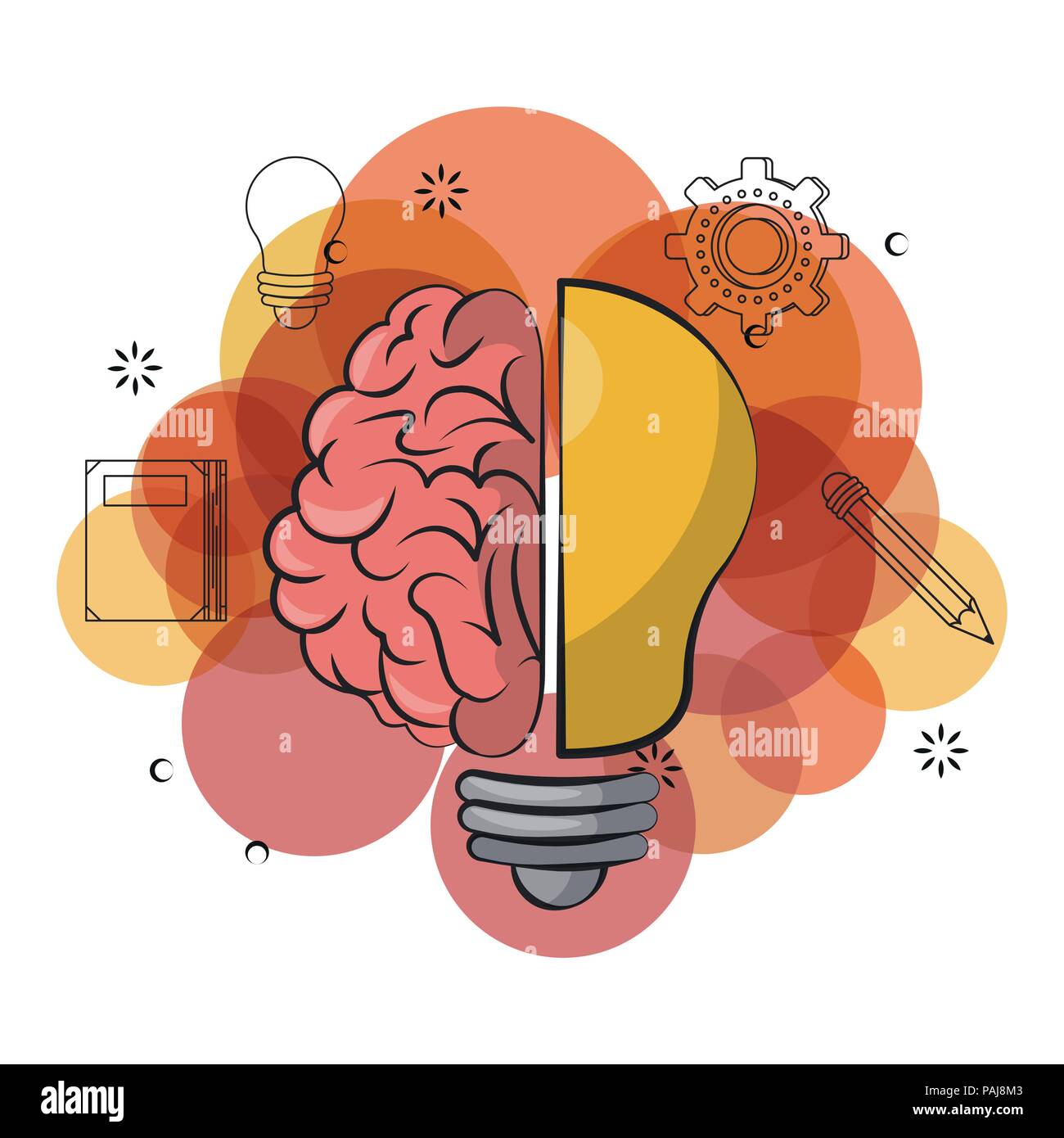 Bulb light and brain cartoons vector illustration graphic design Stock ...