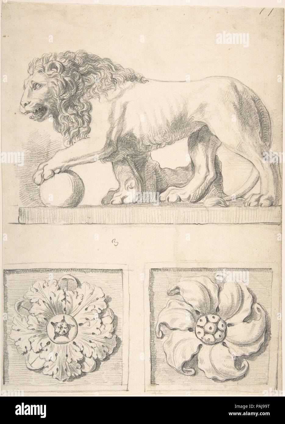 Classical Sculpture of a Lion and Two Rosettes. Artist: Attributed to ...