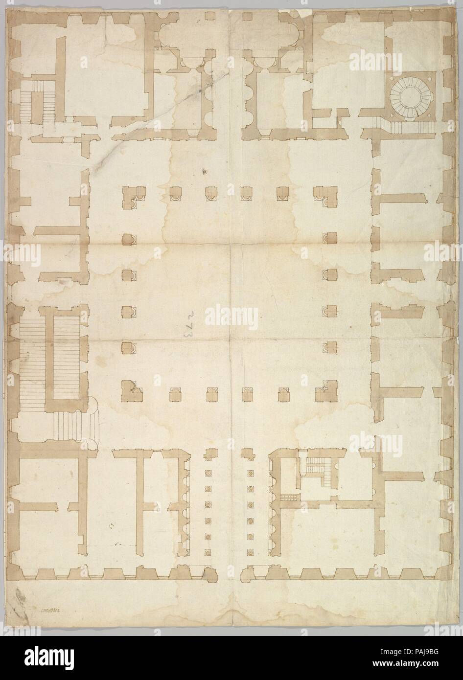 Palazzo Farnese, plan, ground floor (recto) blank (verso). Dimensions ...