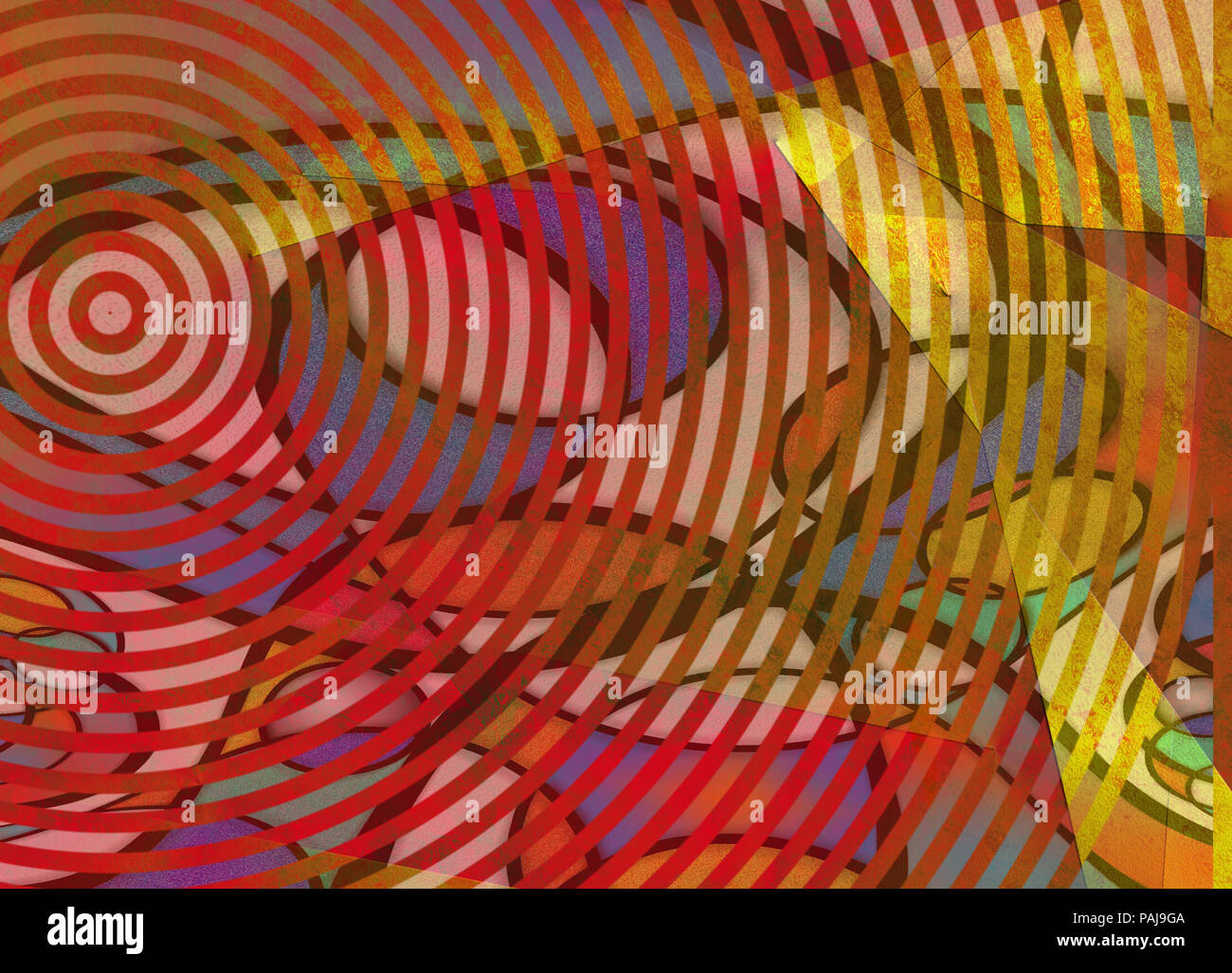 Abstract composition. Concentric circles. Mondrian style. 3D rendering ...