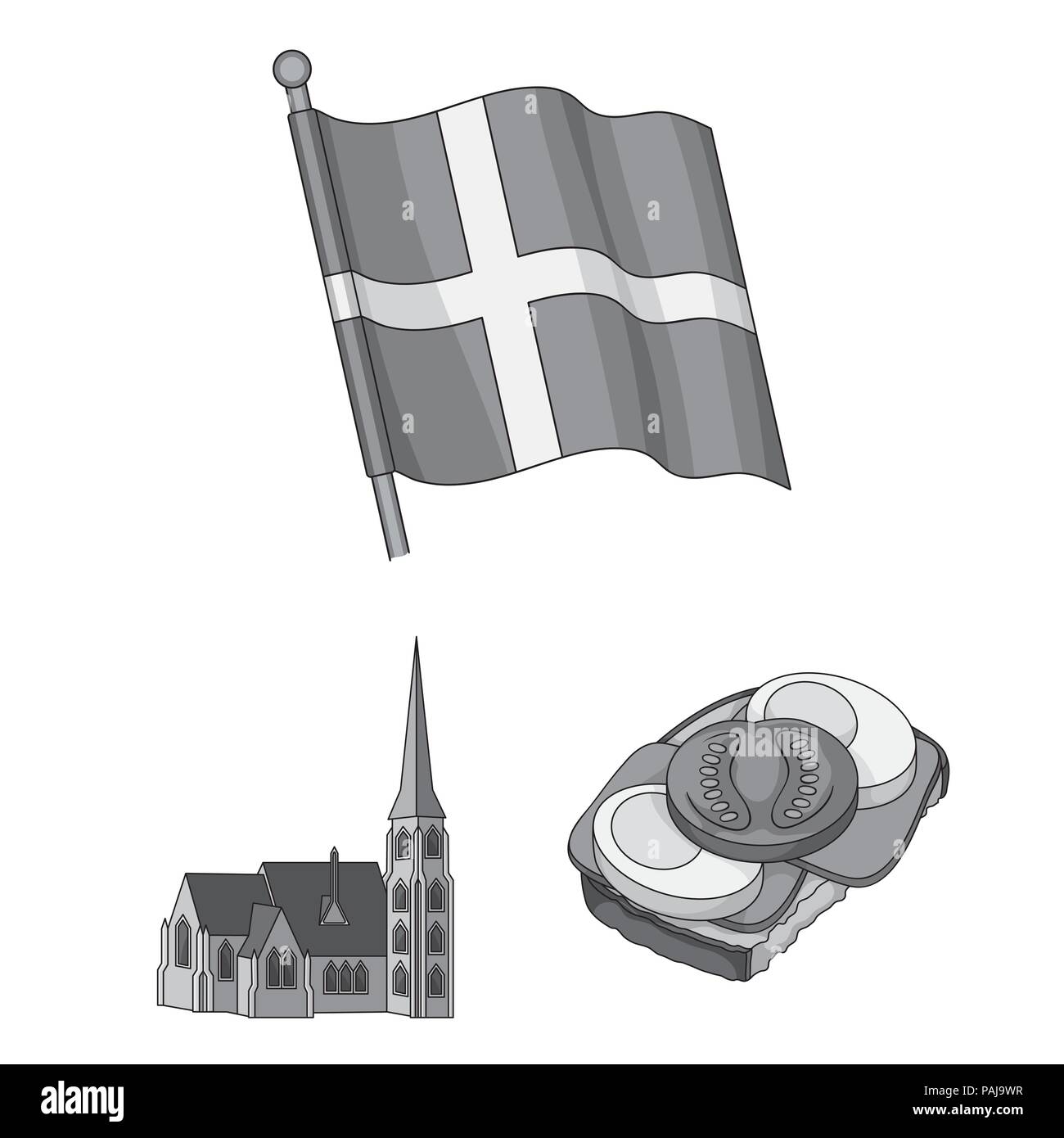 Traveling in Denmark monochrome icons in set collection for design ...