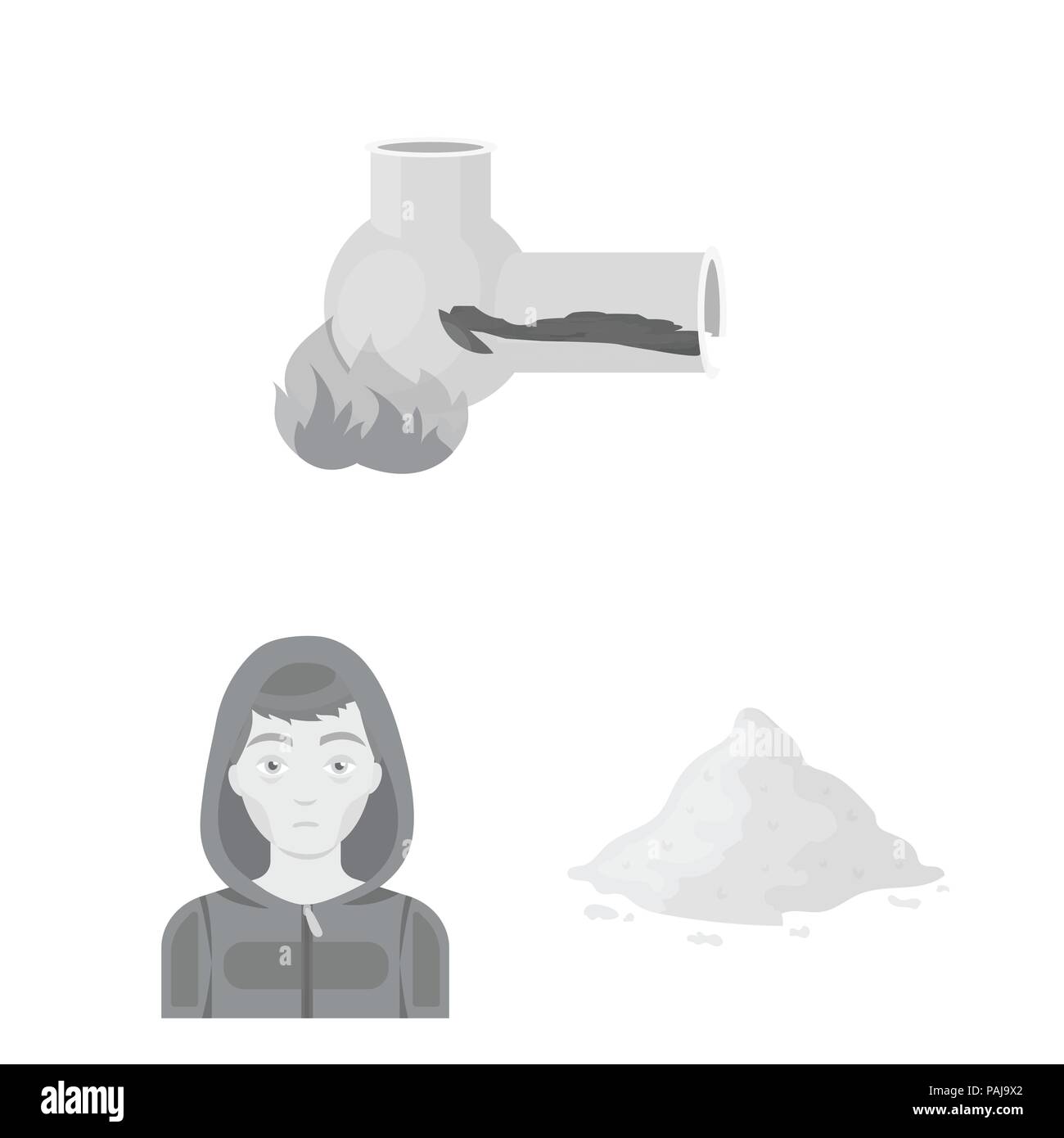 Drug addiction and attributes monochrome icons in set collection for ...