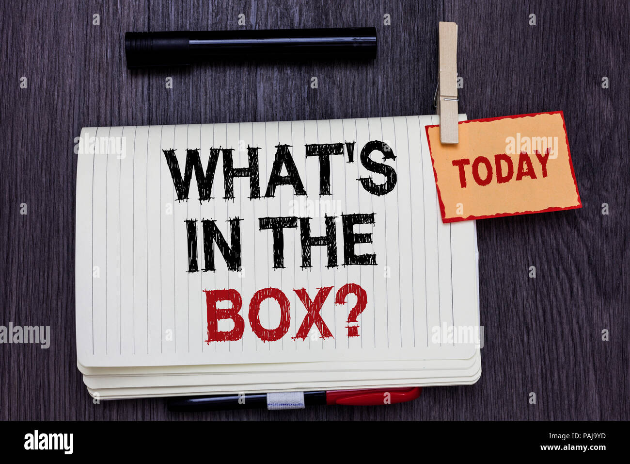 Handwriting text writing What s is In The Box question. Concept meaning ...