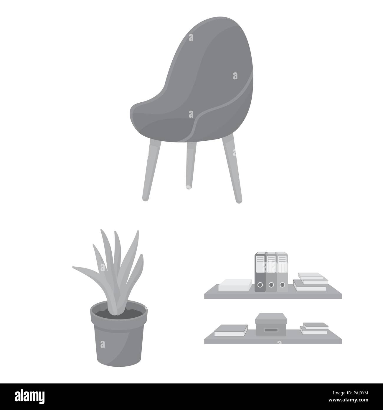 Interior of the workplace monochrome icons in set collection for design ...