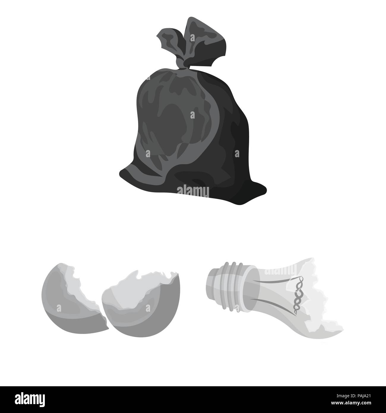 Garbage and waste monochrome icons in set collection for design ...
