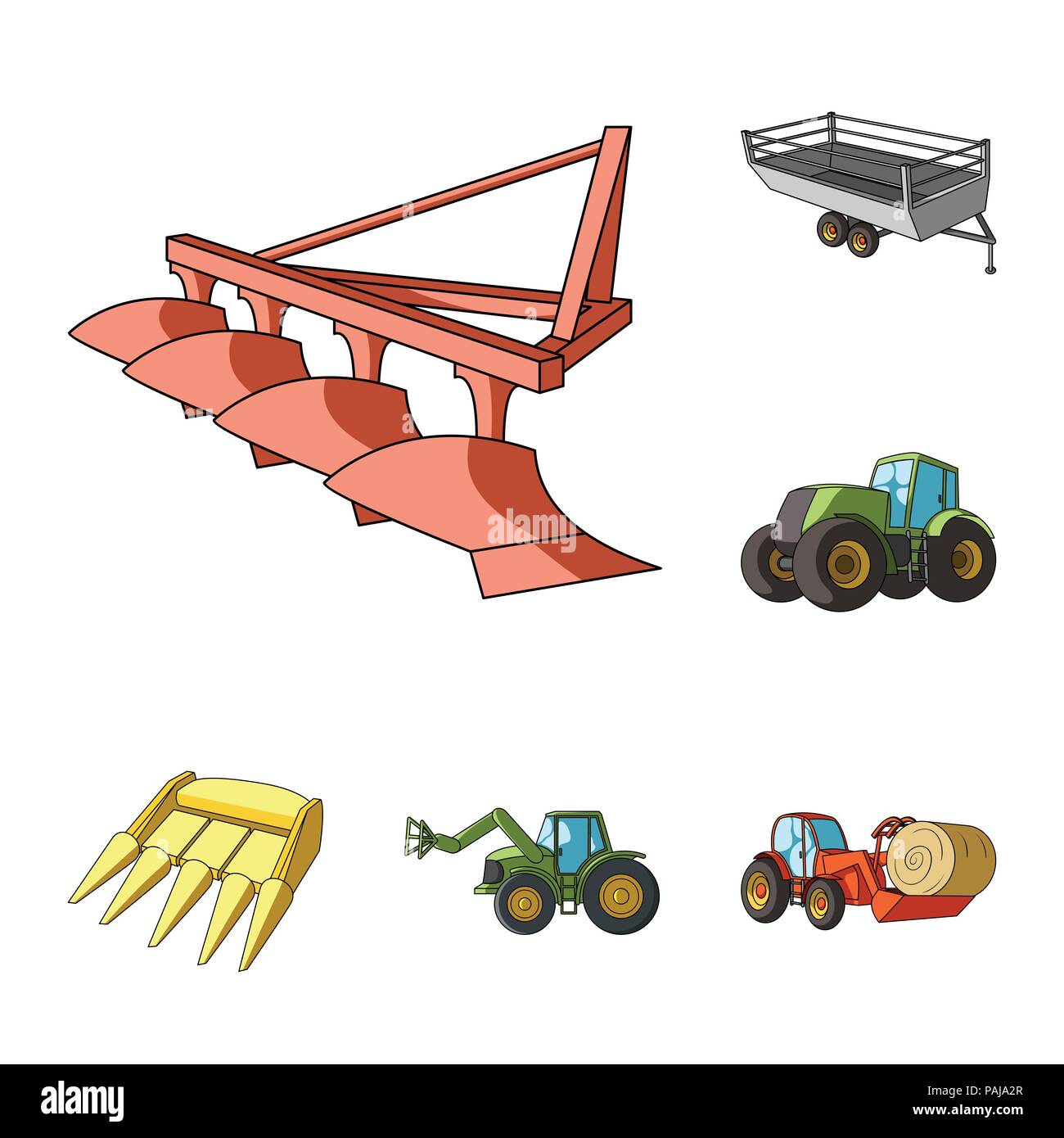 Agricultural machinery cartoon icons in set collection for design ...