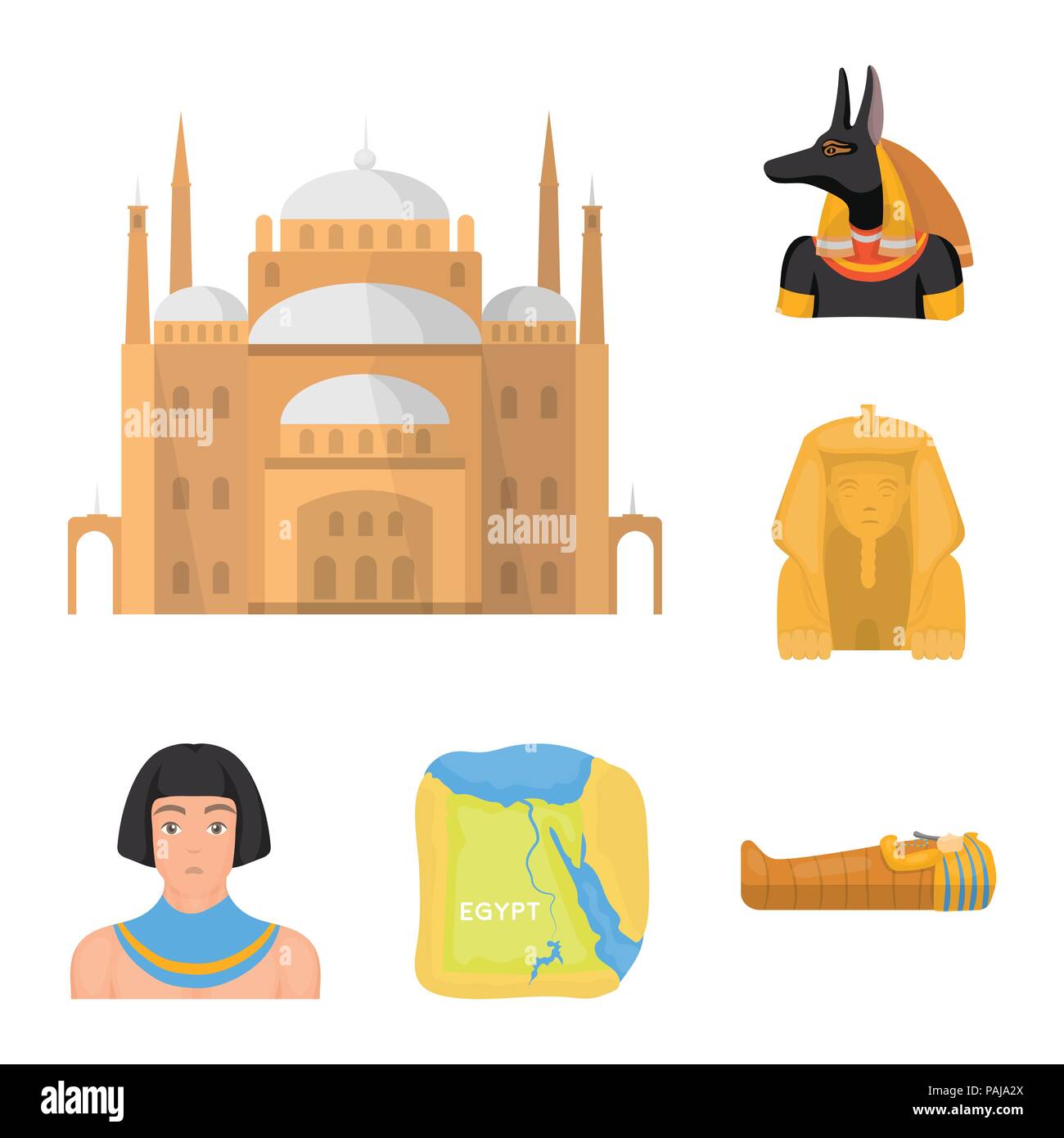 Ancient Egypt cartoon icons in set collection for design. The reign of ...