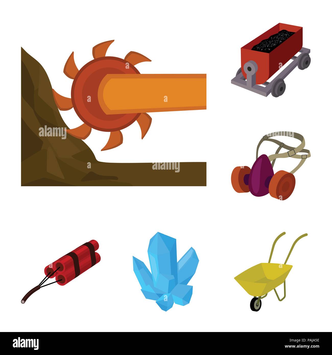 Mining industry cartoon icons in set collection for design. Equipment ...