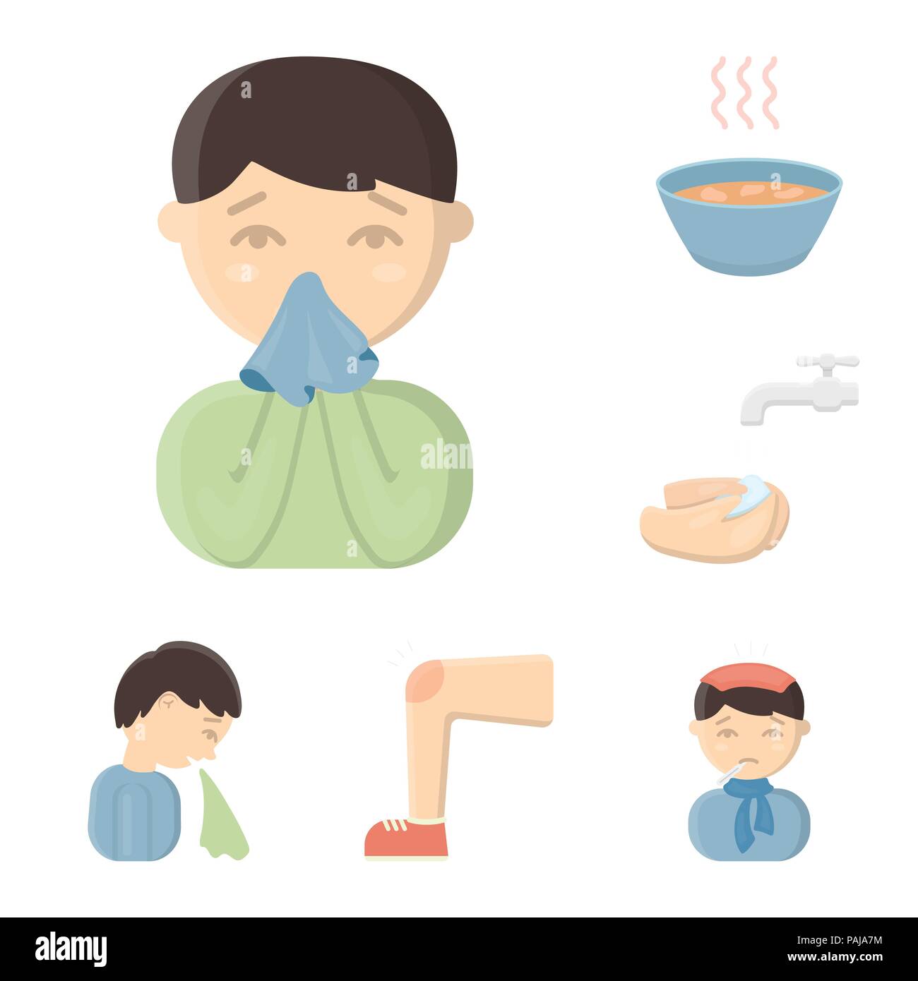 The sick man cartoon icons in set collection for design.Illness and ...