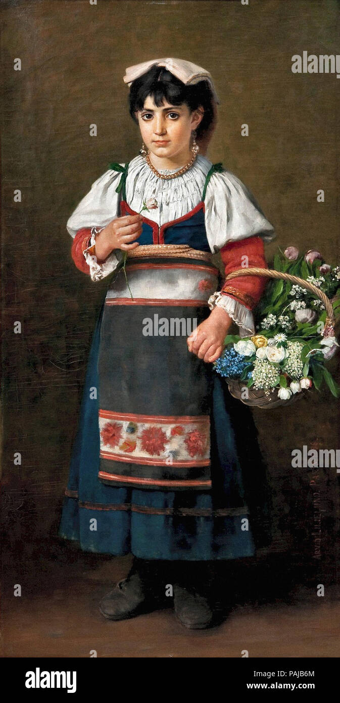 Liljelund Arvid - Italian Girl with Flowers Stock Photo - Alamy