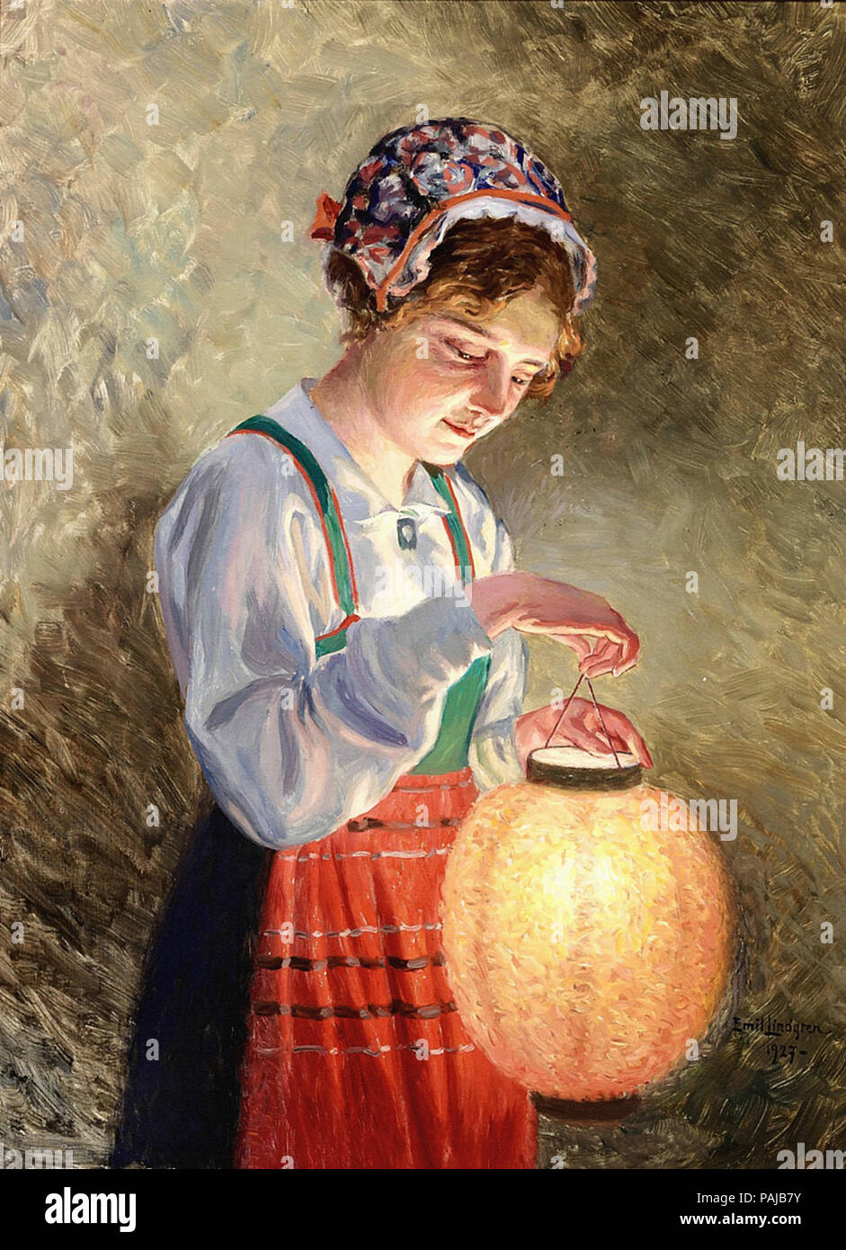 Lindgren Emil - Girl with Lamp Stock Photo - Alamy