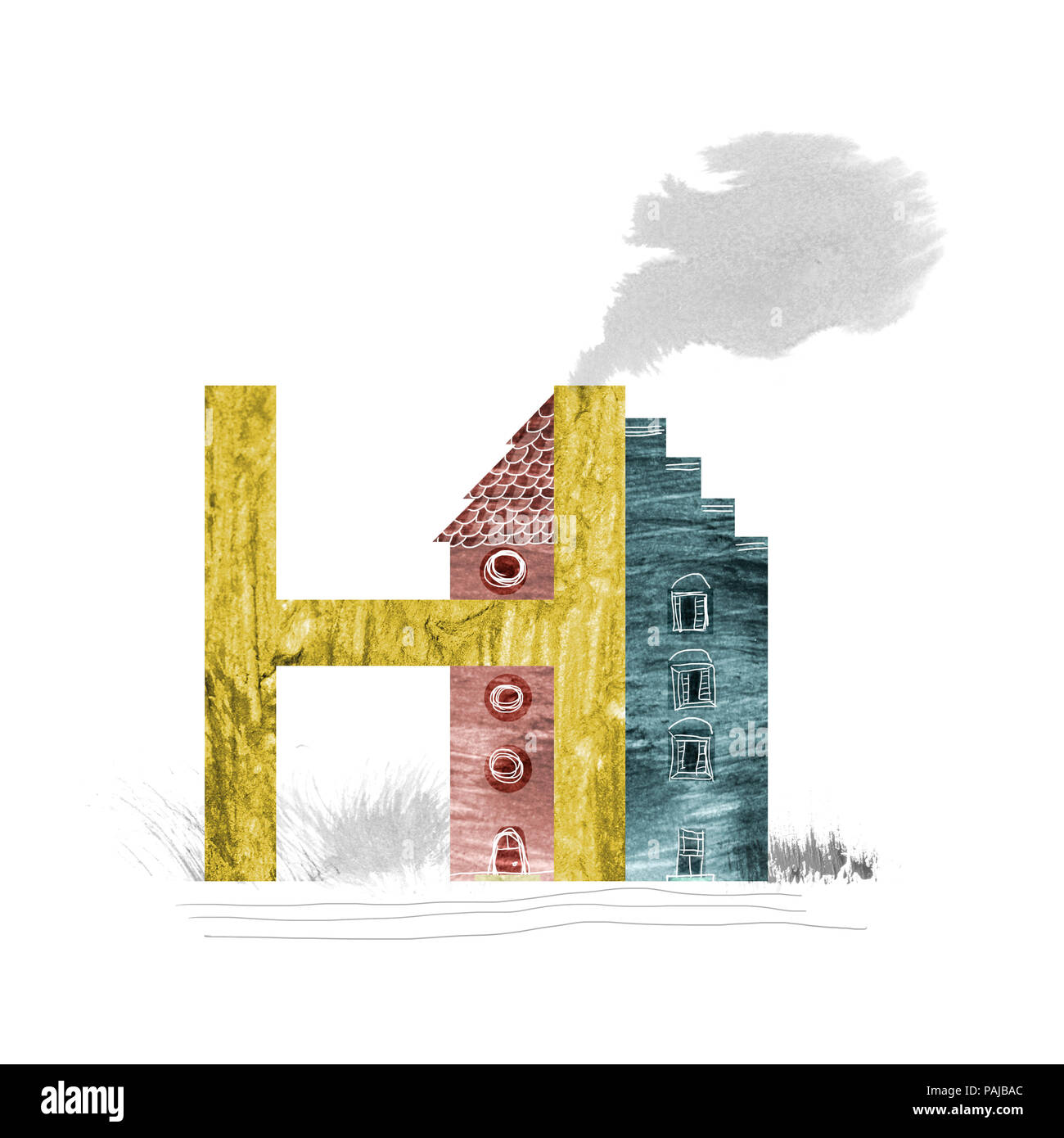 Childrens drawing drawn house Cut Out Stock Images & Pictures - Alamy