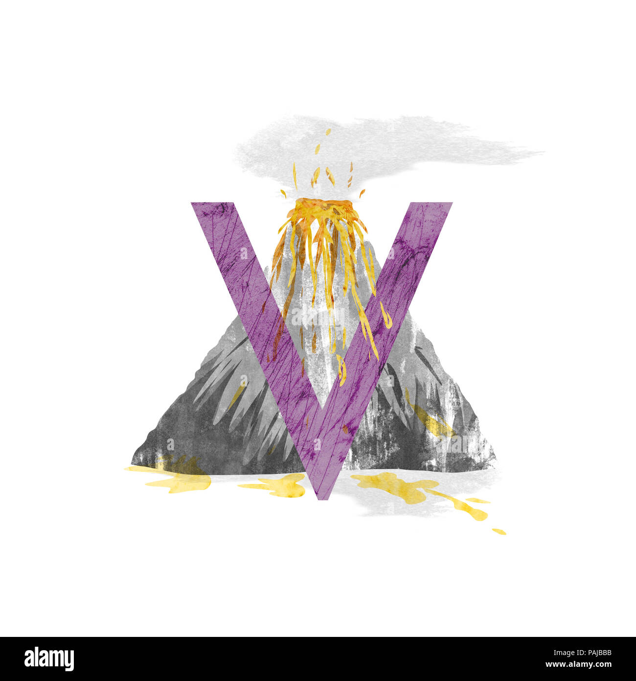 V is for Volcano, Children's Alphabet Letter Stock Photo - Alamy