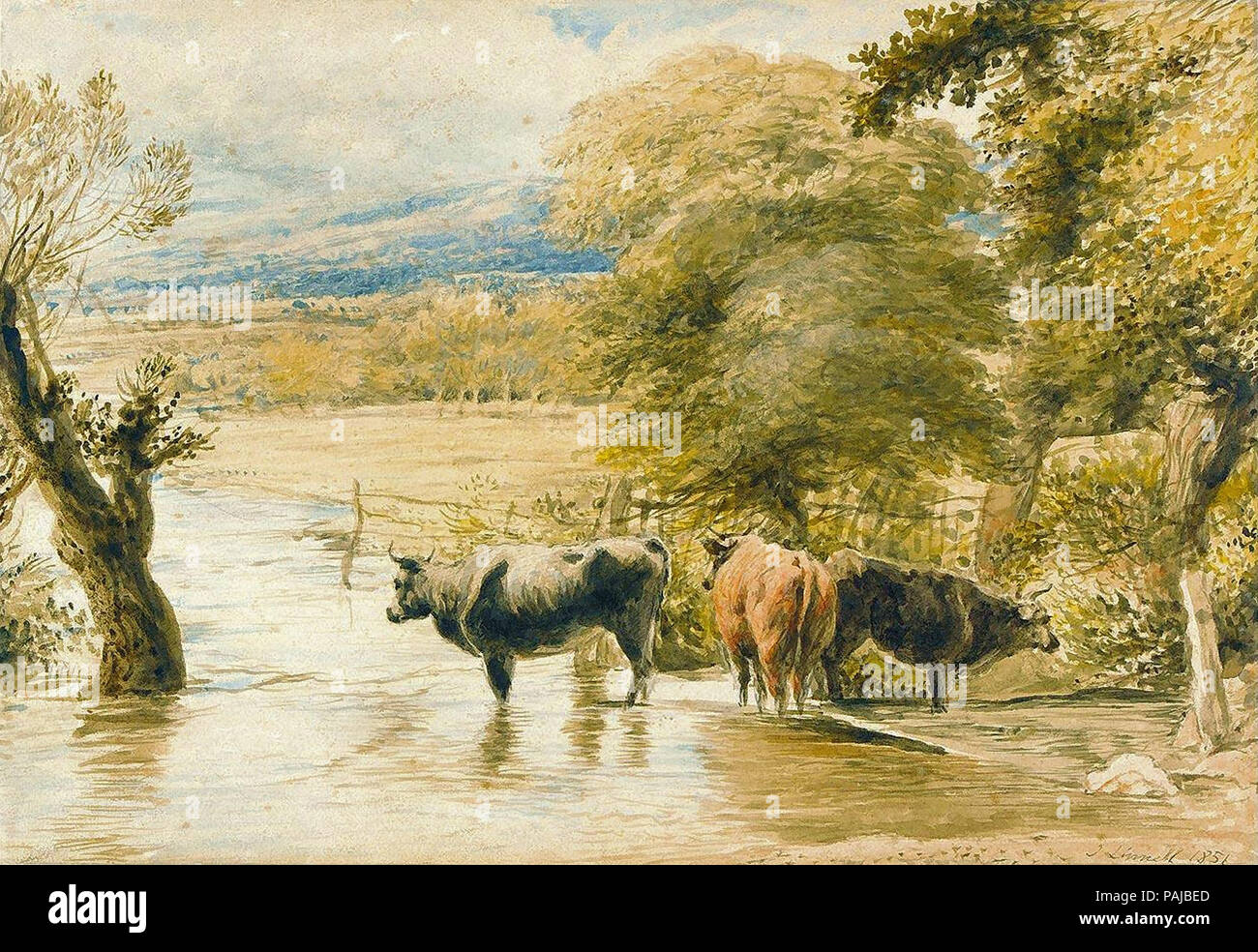 Linnell John - Cattle Crossing a Stream Stock Photo - Alamy