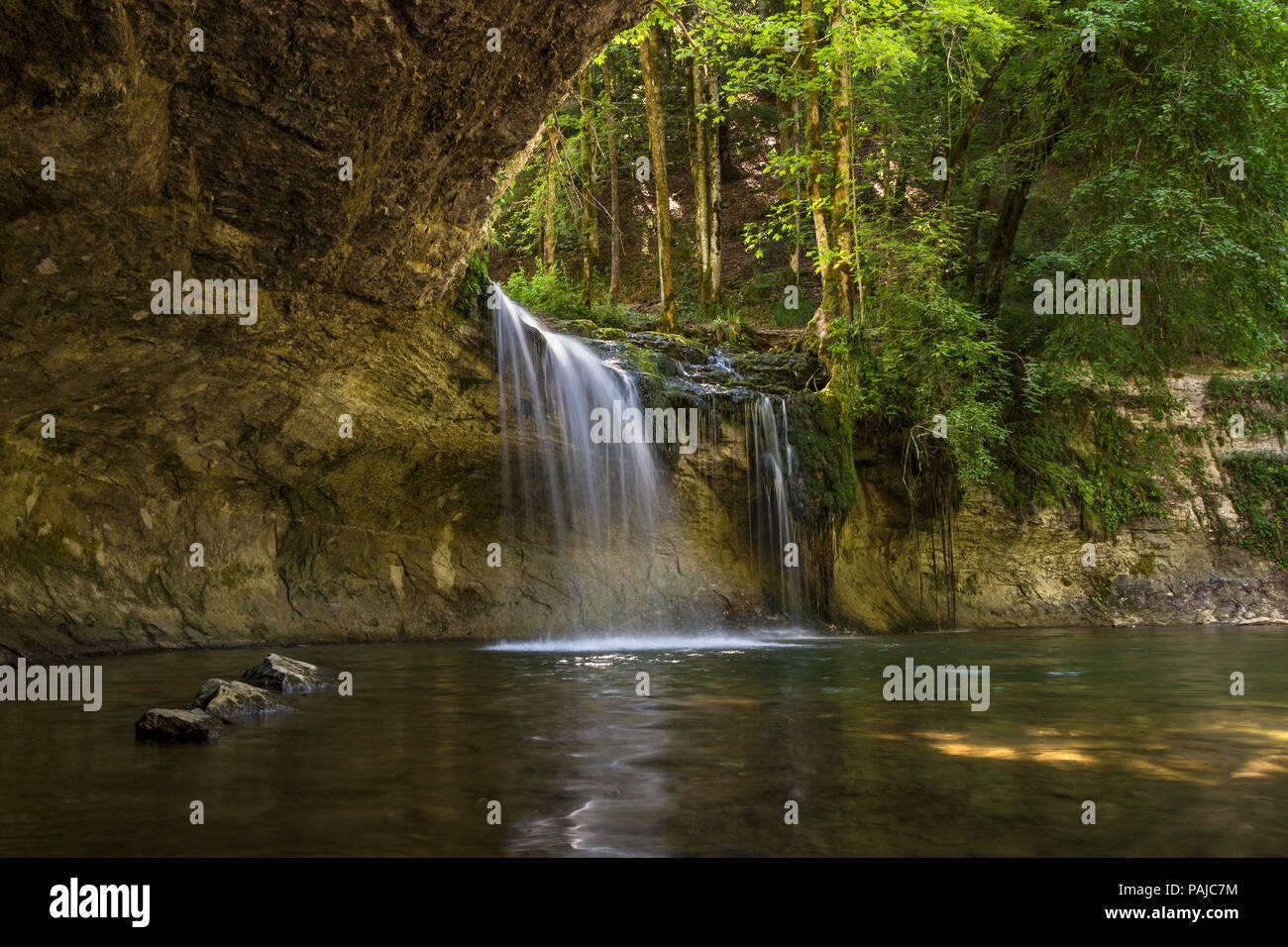 The Gour Bleu Waterfall Illuminated by Summer Sunshine, Cascades du ...