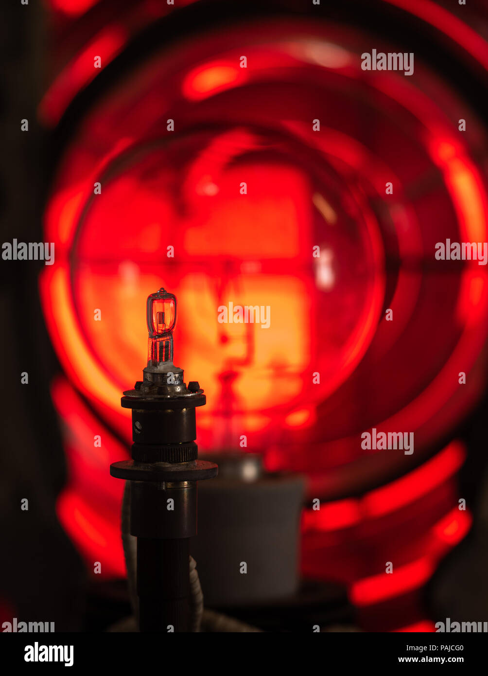 Start Point Lighthouse lightbulb for red danger light beam Stock Photo ...