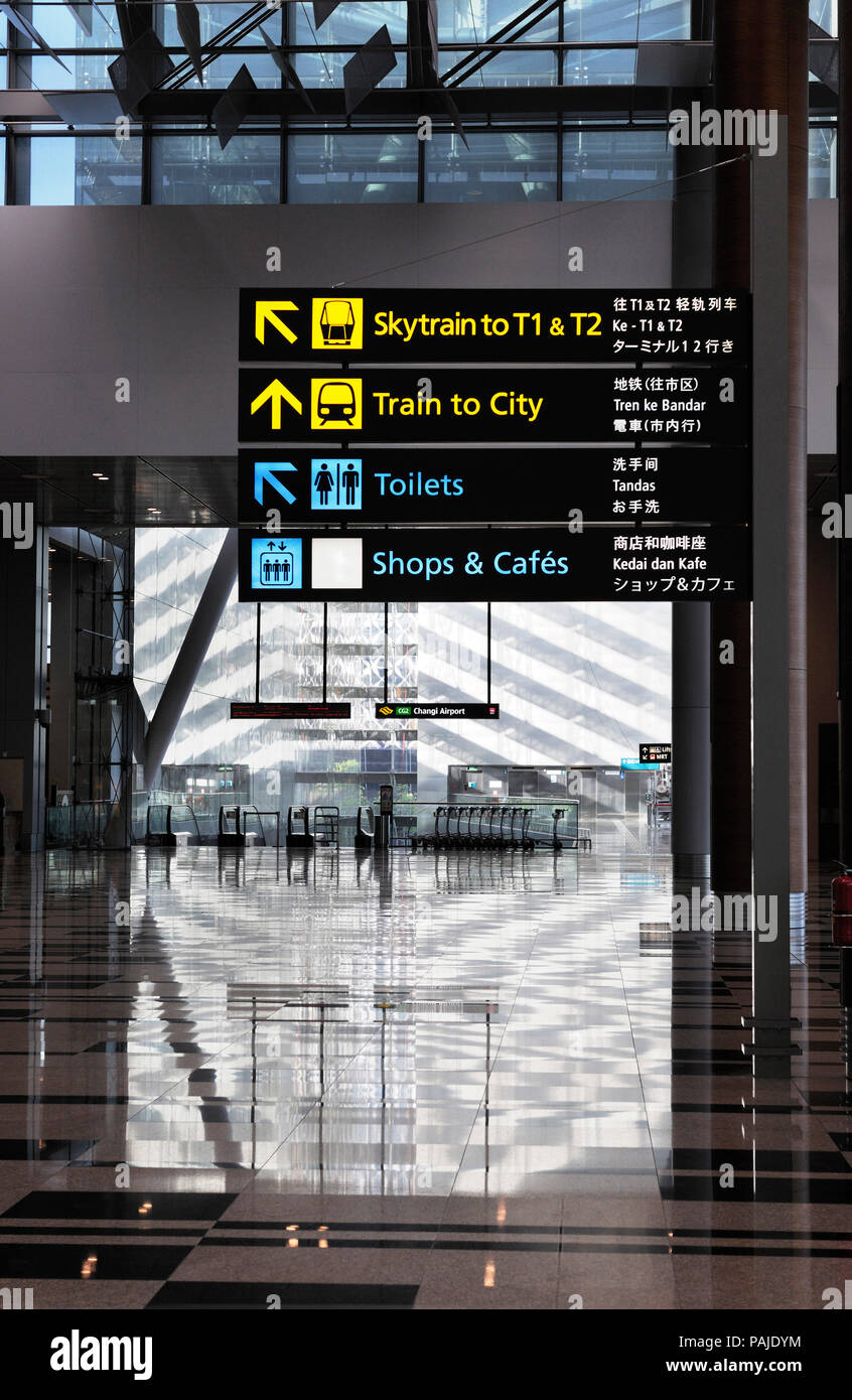 Skytrain, Trains to City, Toilets, Shops and Cafes signs with trolleys ...