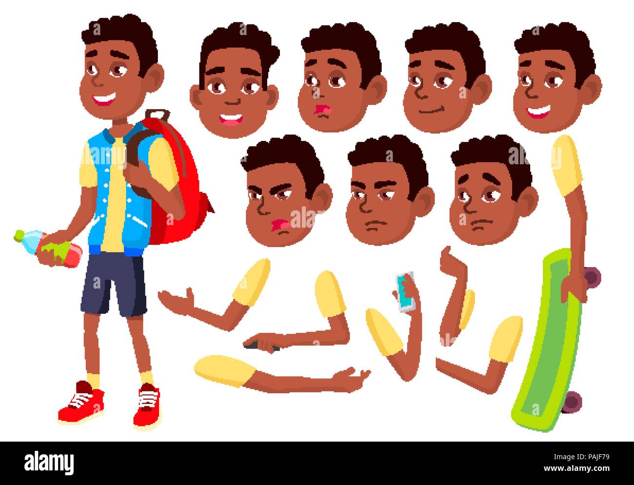 Boy, Child, Kid, Teen Vector. Happy Childhood. Afro American, Black ...