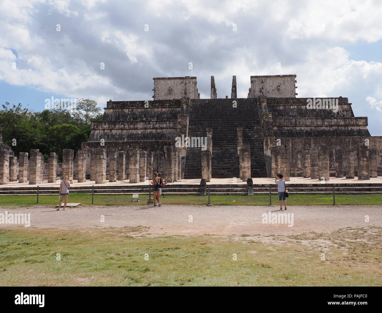 Monumental ruins of Temple of Warriors building at Chichen Itza city in ...