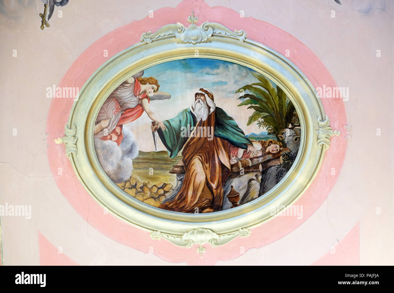 Abraham sacrifices Isaac, fresco in the parish church of St. Pelagius ...