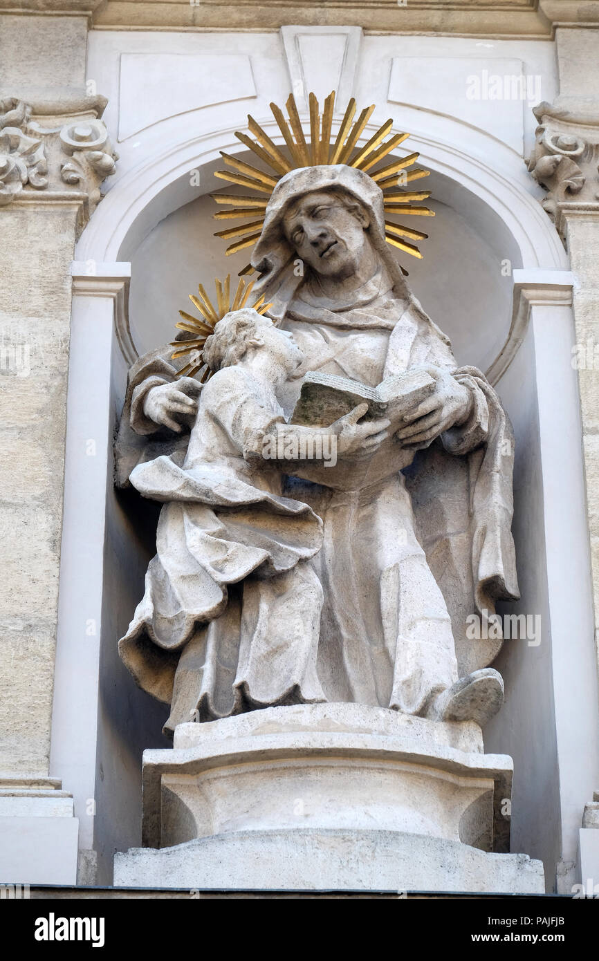 Saint Ann with Virgin Mary statue on the facade of the Saint Anne ...