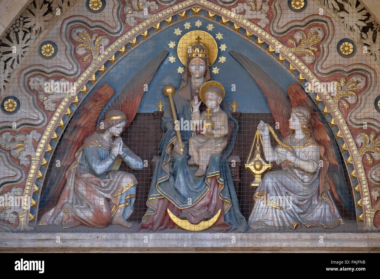 Virgin Mary with baby Jesus and Angels, statue from portal of the ...