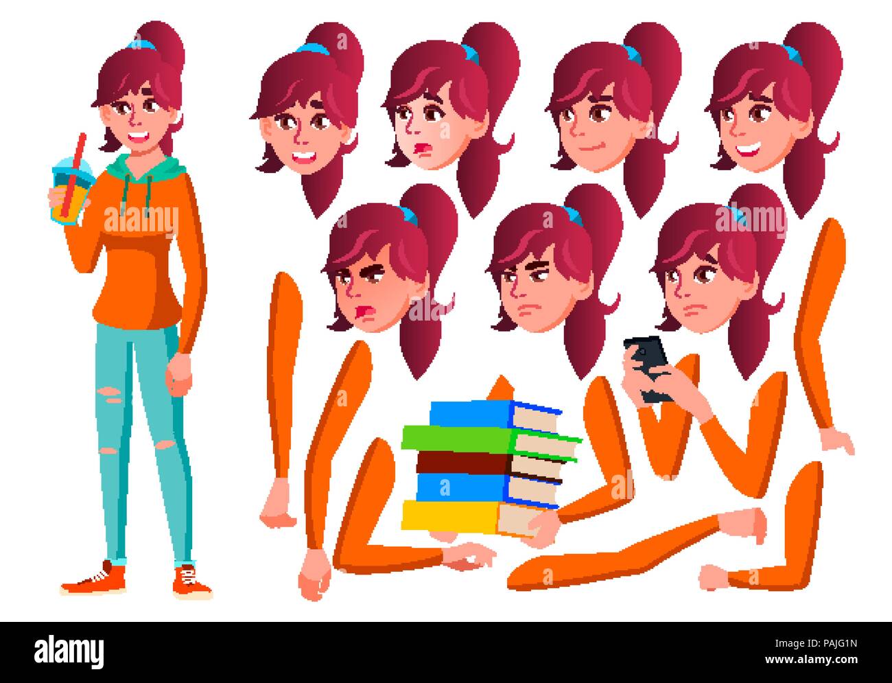 Teen Girl Vector. Teenager. Pretty, Youth. Face Emotions, Various ...