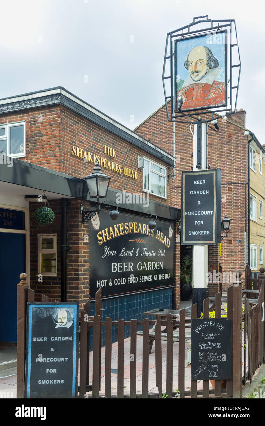 Exterior of London pub, The Shakespeares Head, featuring a pub sign ...