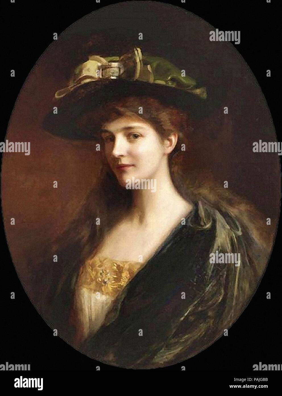Lynch Albert - Portrait of a Lady Wearing a Green Hat Stock Photo - Alamy