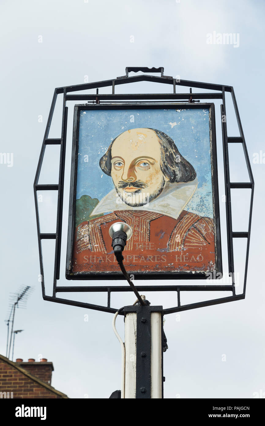 Pub sign of London pub The Shakespeares Head, showing English ...