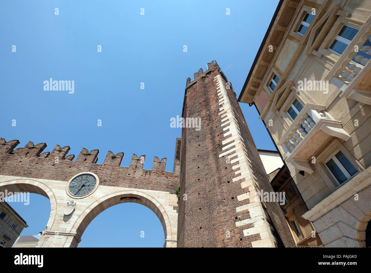 Corso Porta Nuova street and medieval Gates Portoni della Bra on Piazza ...