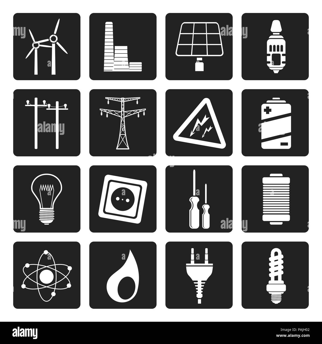Black Electricity, power and energy icons - vector icon set Stock ...