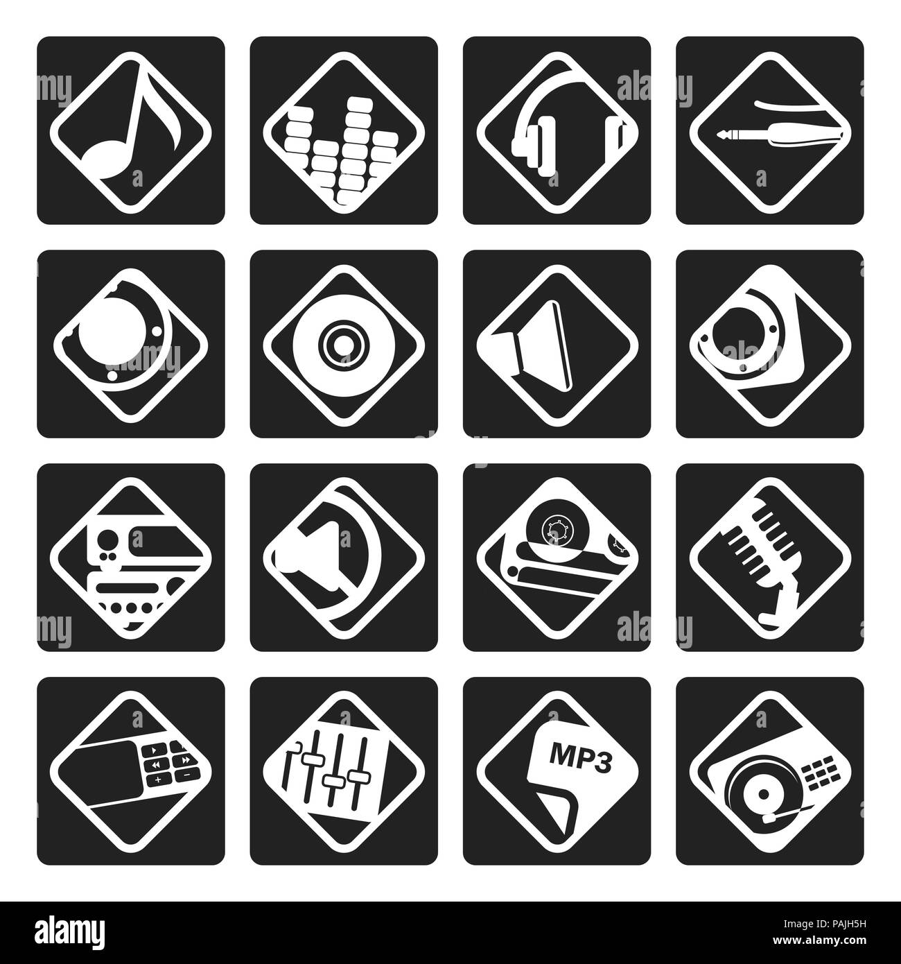 Black Music and sound icons - Vector Icon Set Stock Vector Image & Art ...