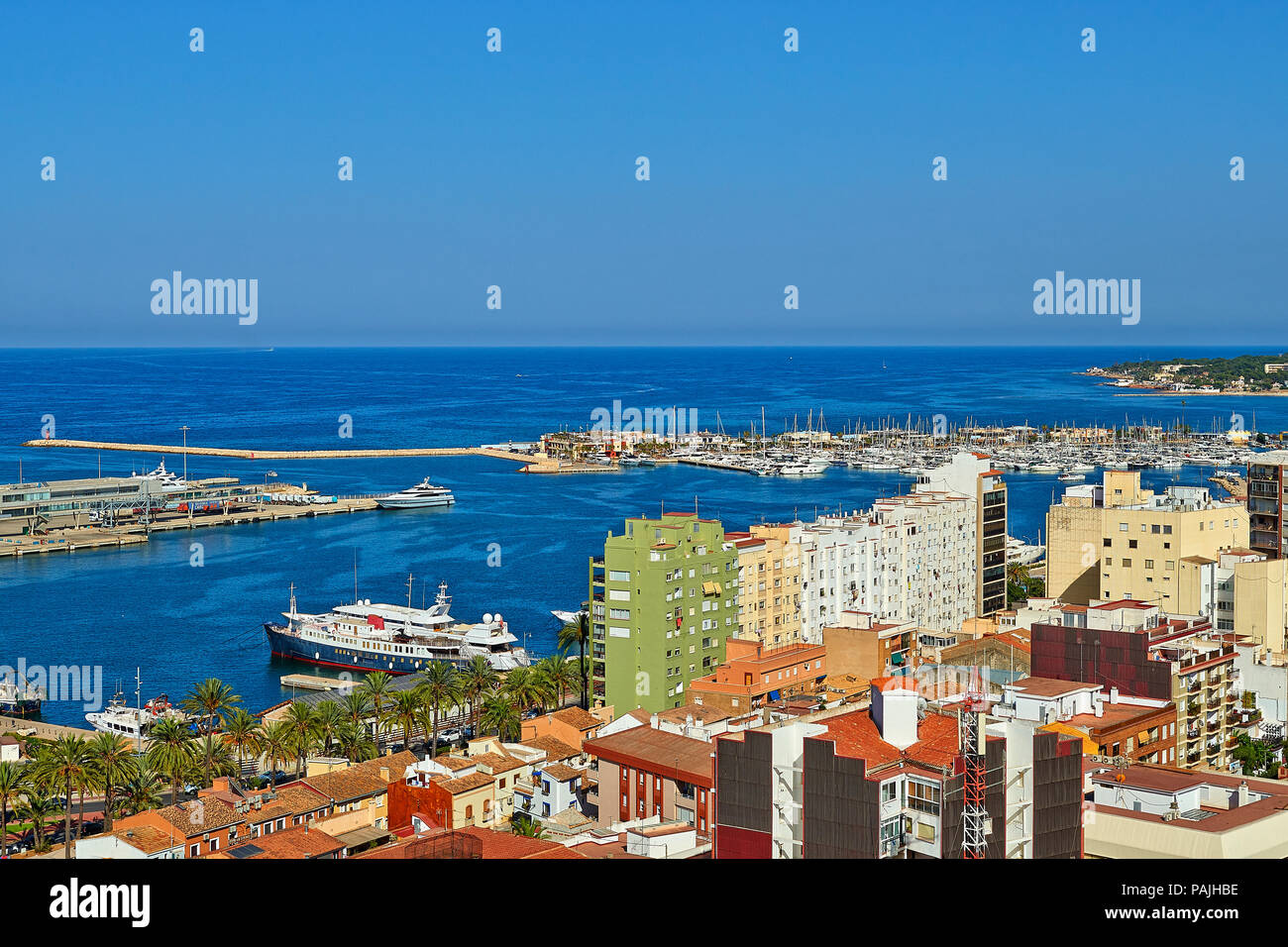 DENIA, SPAIN - JULY 08, 2018: View on the port and Montgo mountain of ...