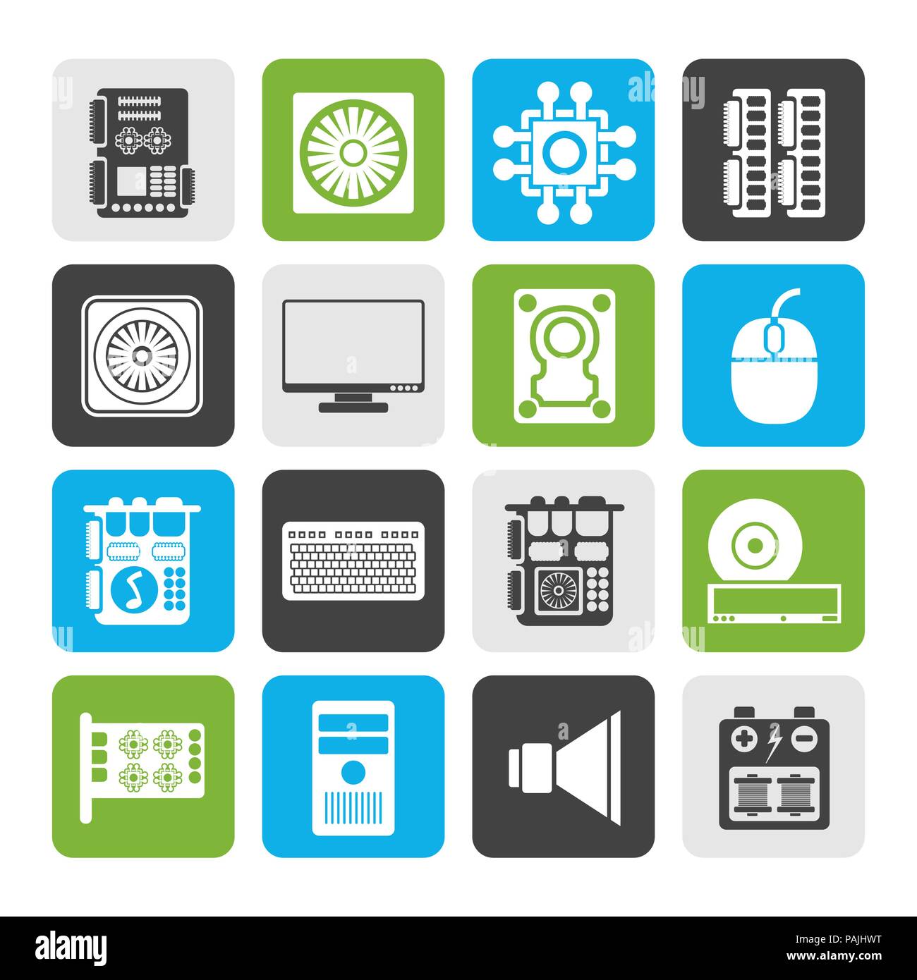 Flat Computer performance and equipment icons - vector icon set Stock ...