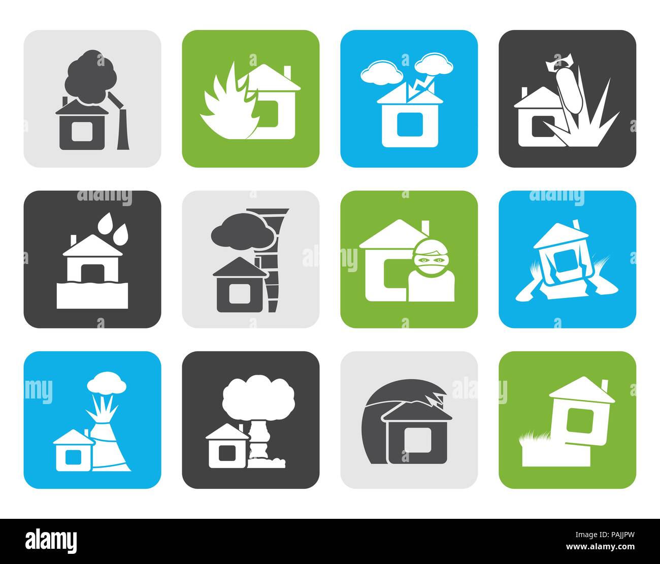 Flat home and house insurance and risk icons - vector icon set Stock ...
