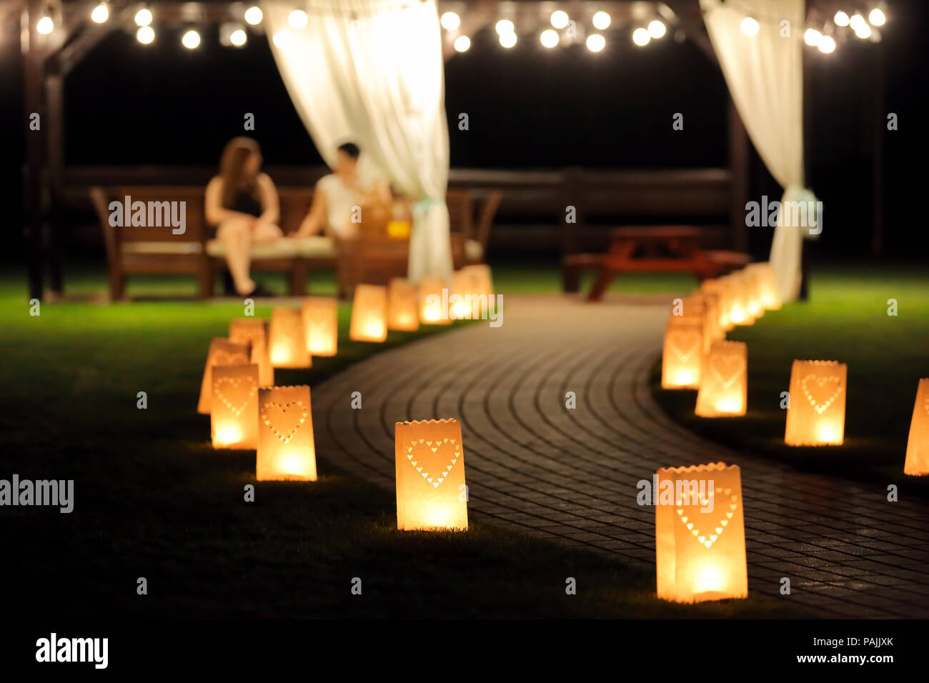 Night lighting path for walks in the garden with lantern summerhouse ...
