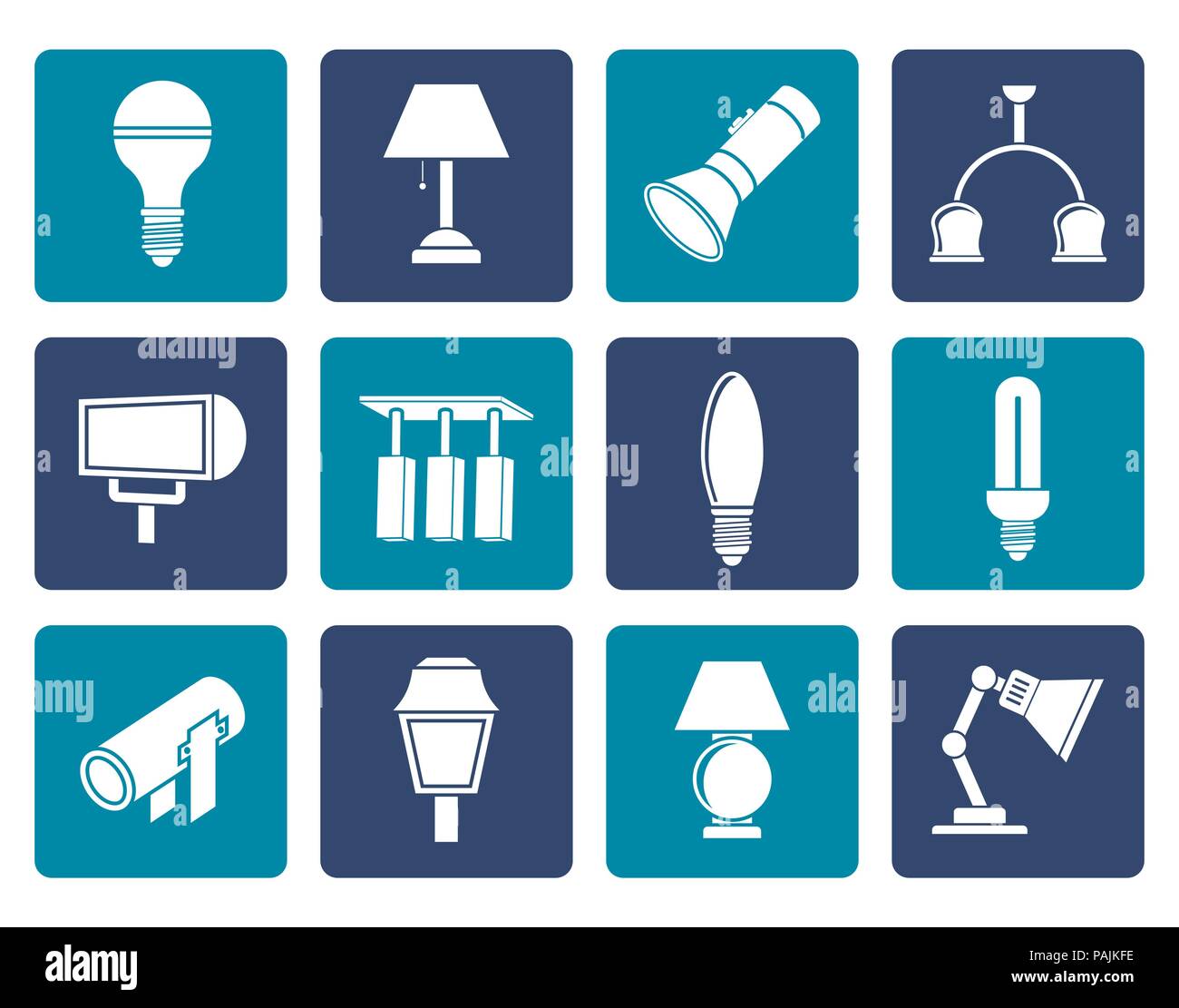 Flat different kind of lighting equipment - vector icon set Stock ...