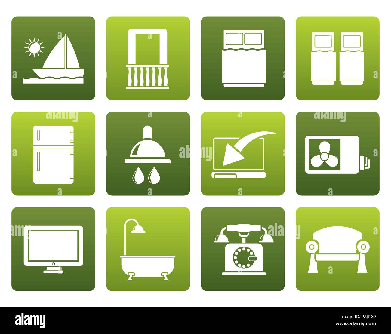 Flat Hotel and motel room facilities icons - vector icon set Stock ...