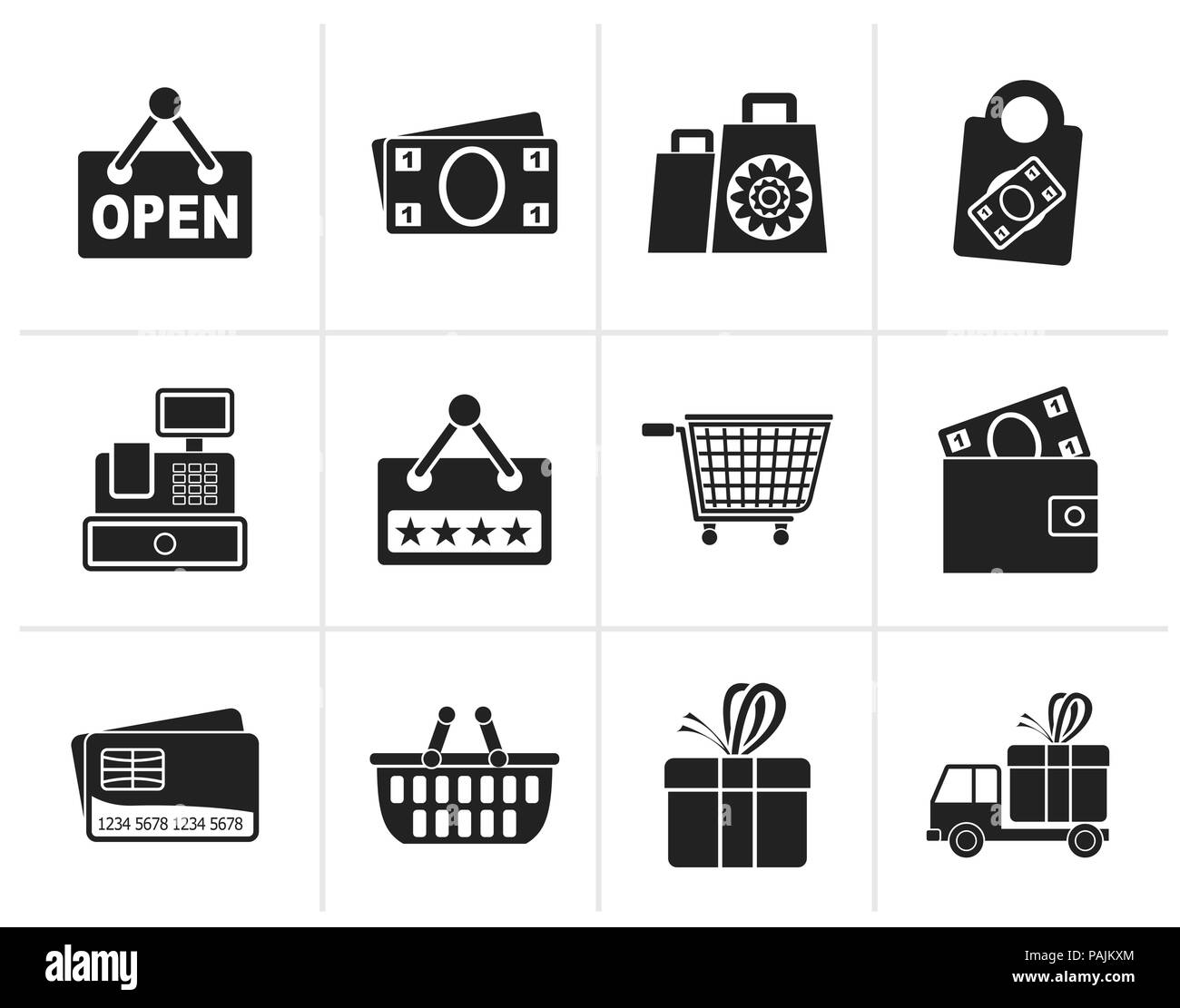 Black shopping and retail icons - vector icon set Stock Vector Image ...