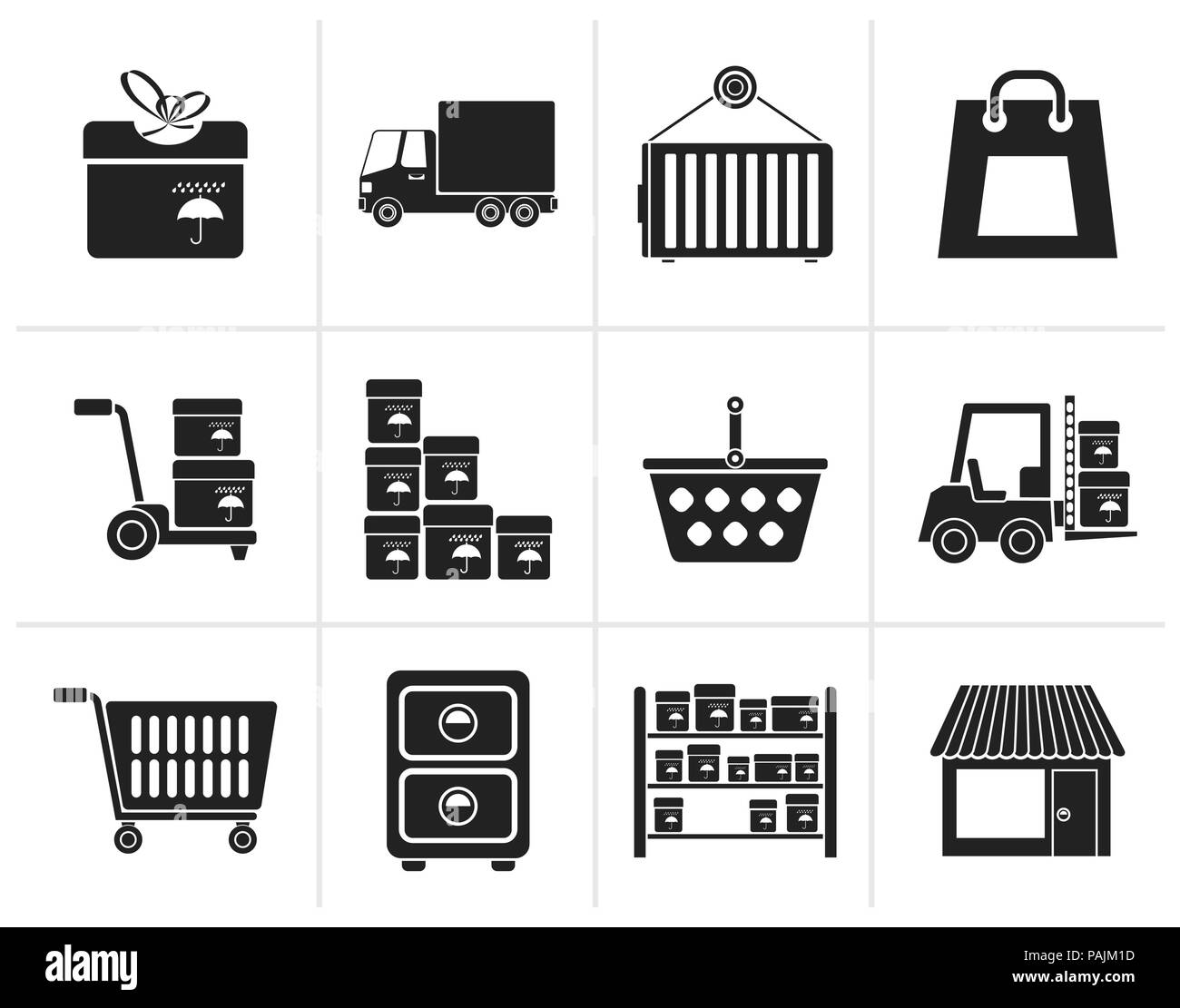 Black Storage, transportation, cargo and shipping icons - vector icon ...