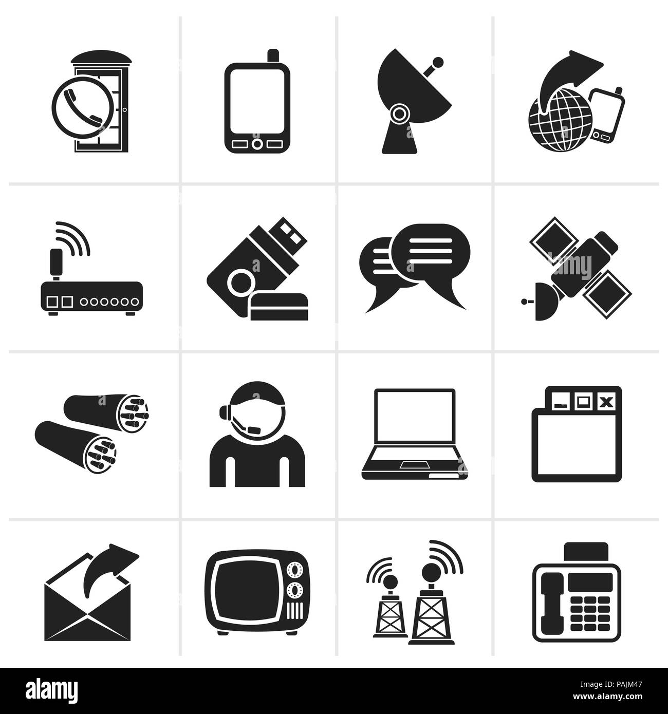 Black Communication, connection and technology icons - vector icon set ...