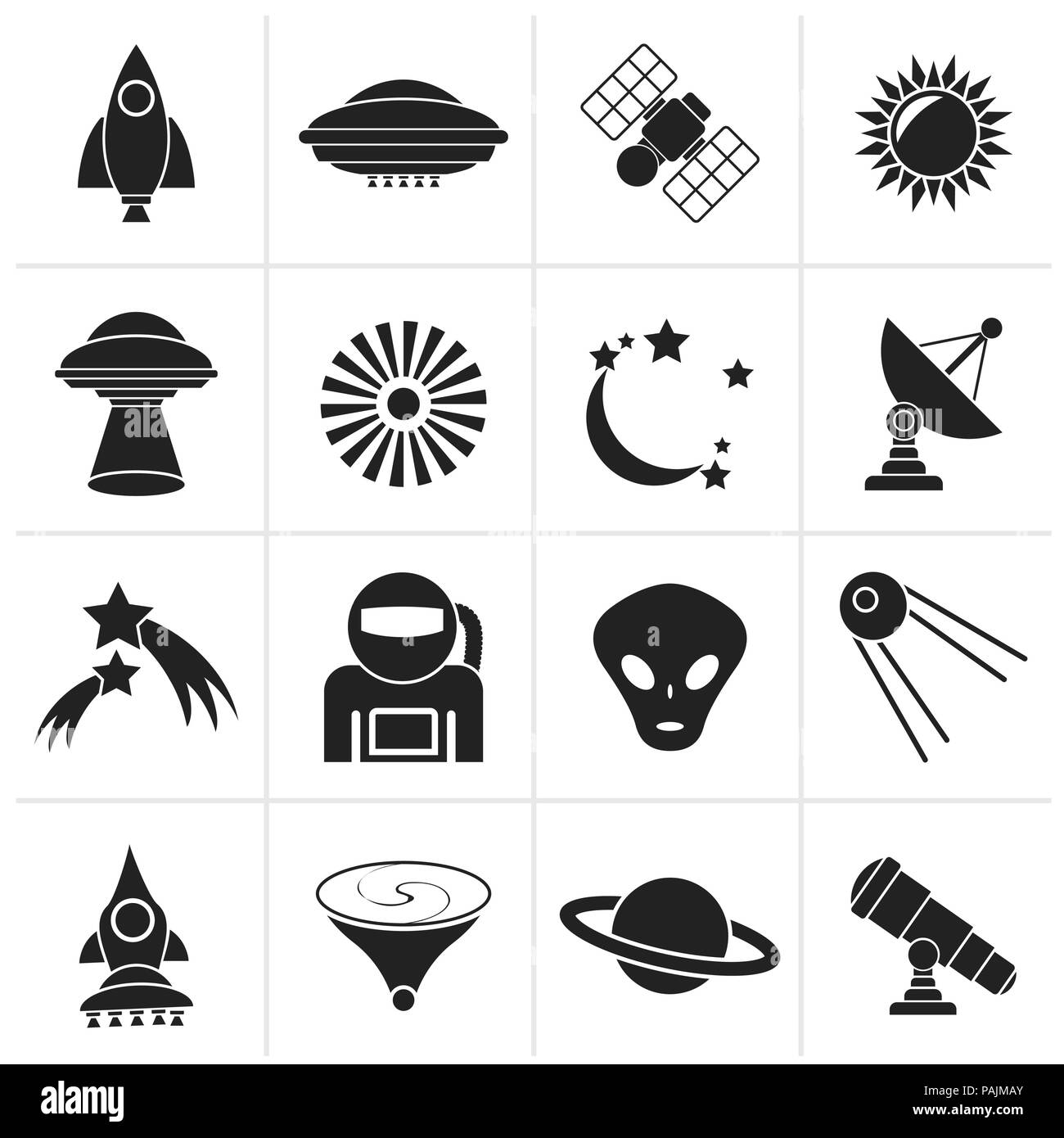 Black astronautics, space and universe icons - vector icon set Stock ...