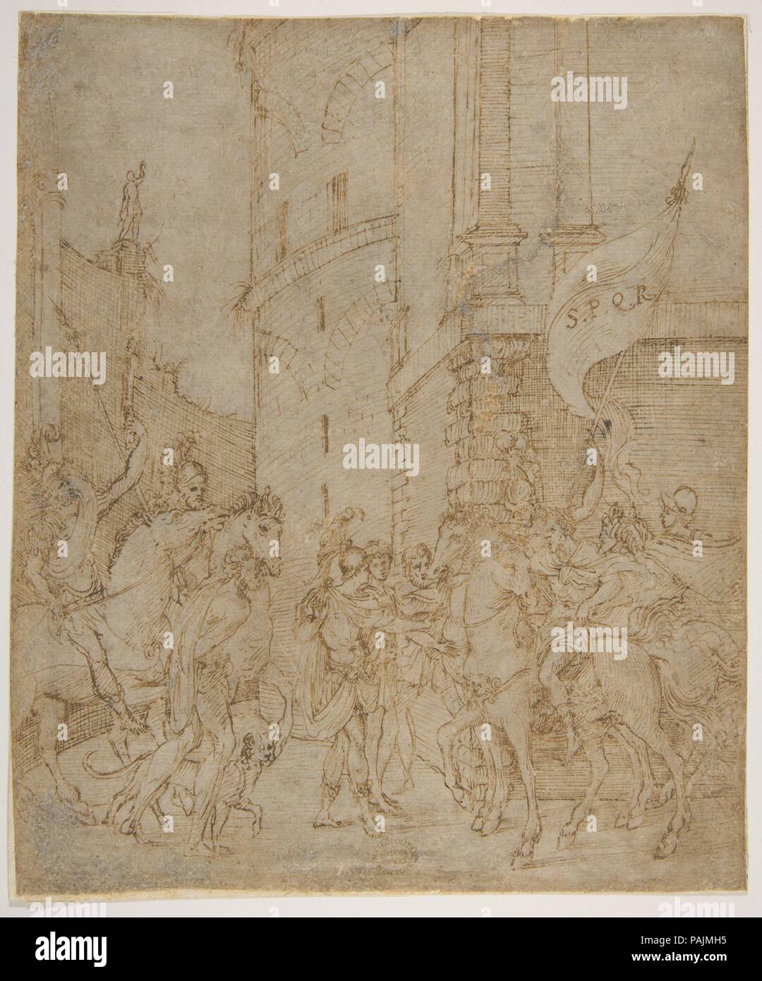 Emperor greeted by a warrior. Artist: School of Marcantonio Raimondi ...