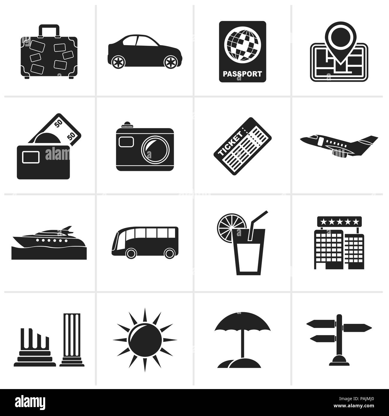 Black Travel and vacation icons - vector icon set Stock Vector Image ...